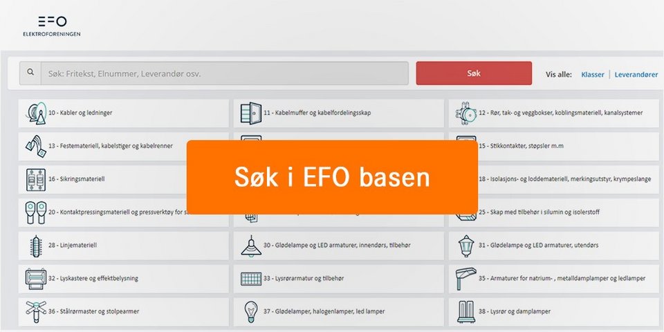 EFO Basen - Søk i EFO basen - Elektrobransjens felles varedatabase