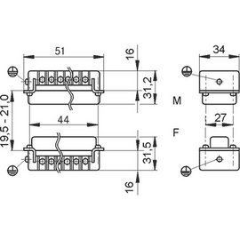 6-pos. insert for rectangular connector, screw connection